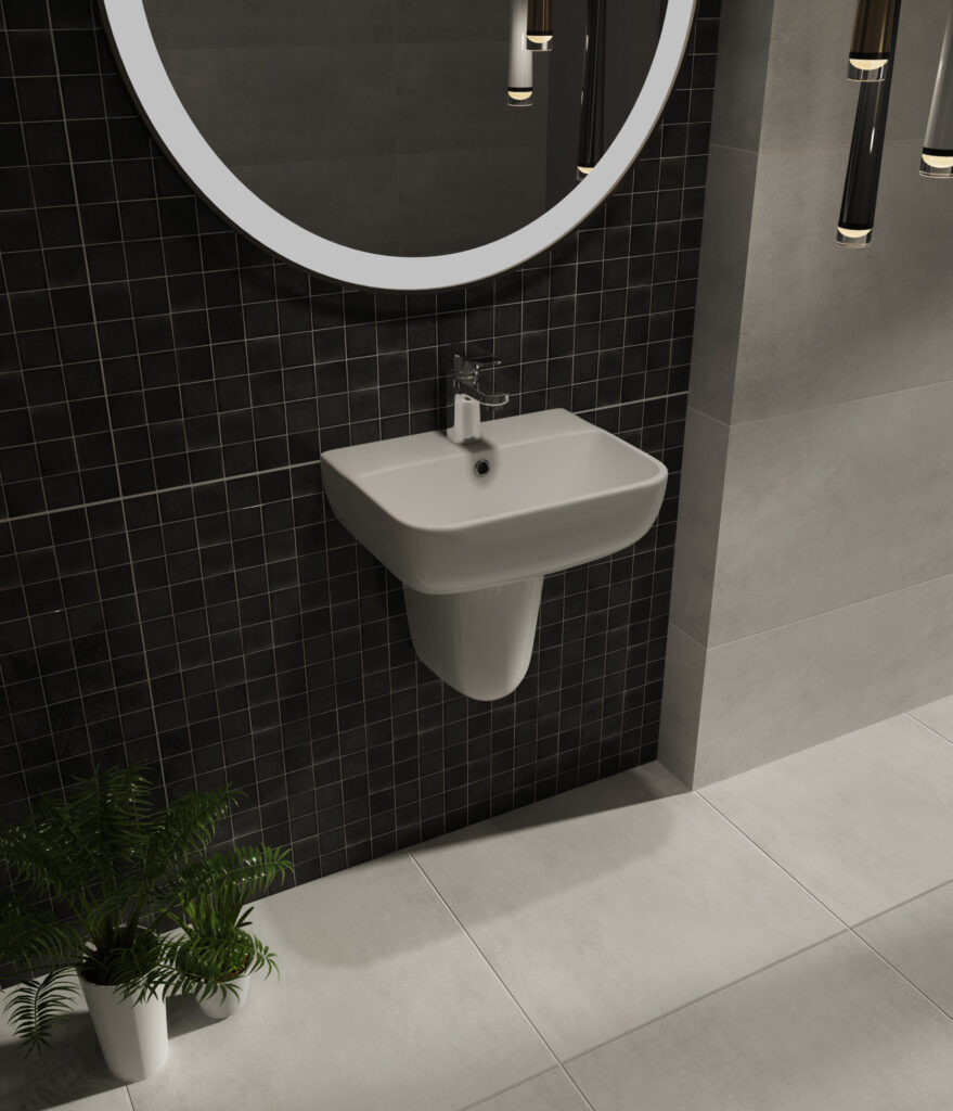 H-Line 45cm Wall Hung Basin 1TH with Semi Pedestal | Lecico